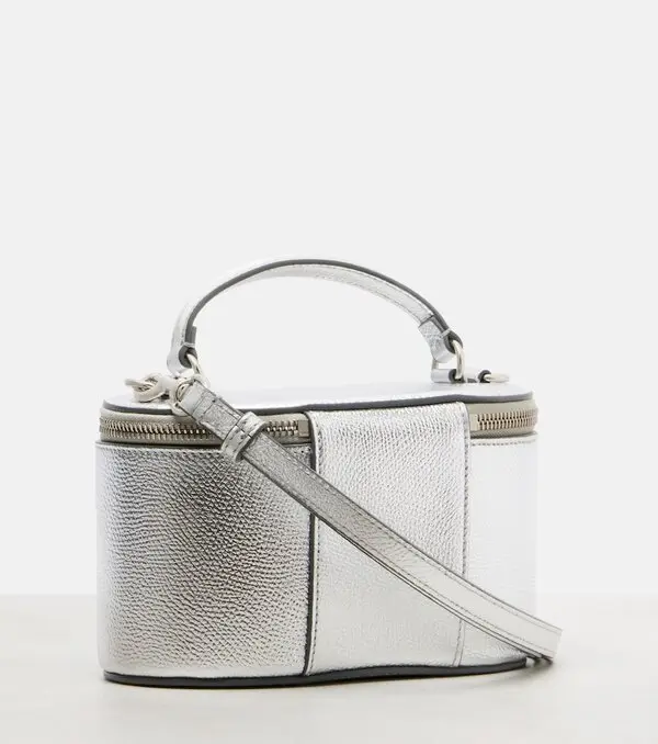 Valentino Garavani Vlogo Mini Metallic Leather Vanity Bag - Silver