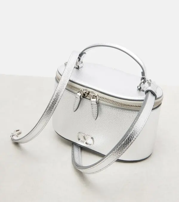 Valentino Garavani Vlogo Mini Metallic Leather Vanity Bag - Silver