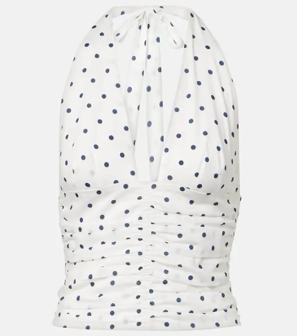Posse Edie Polka-dot Halterneck Top - White