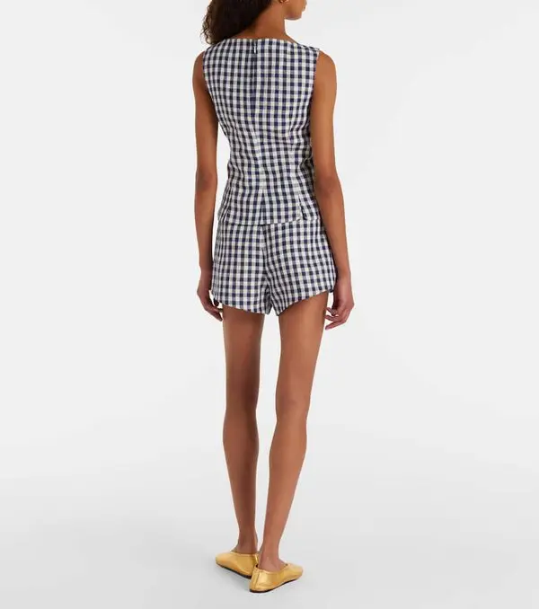 Posse Sadie Gingham Linen Shorts - Blue