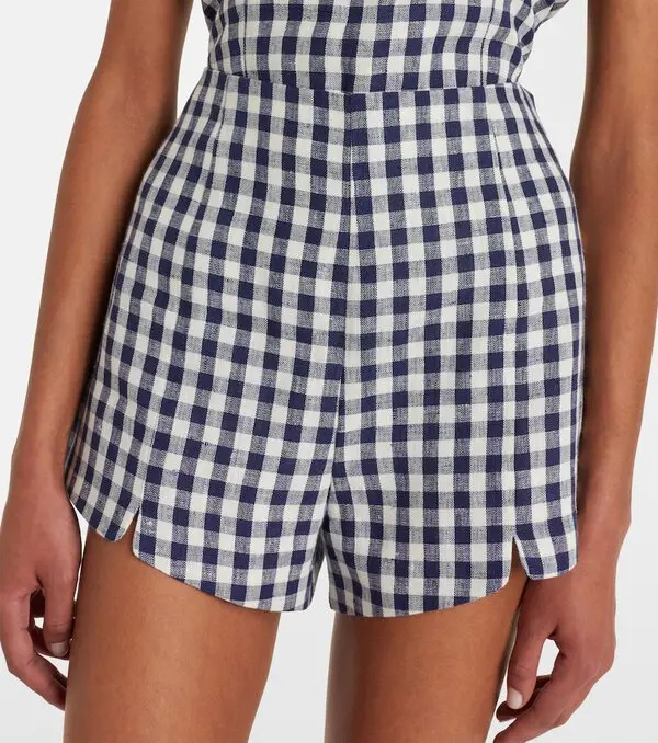 Posse Sadie Gingham Linen Shorts - Blue