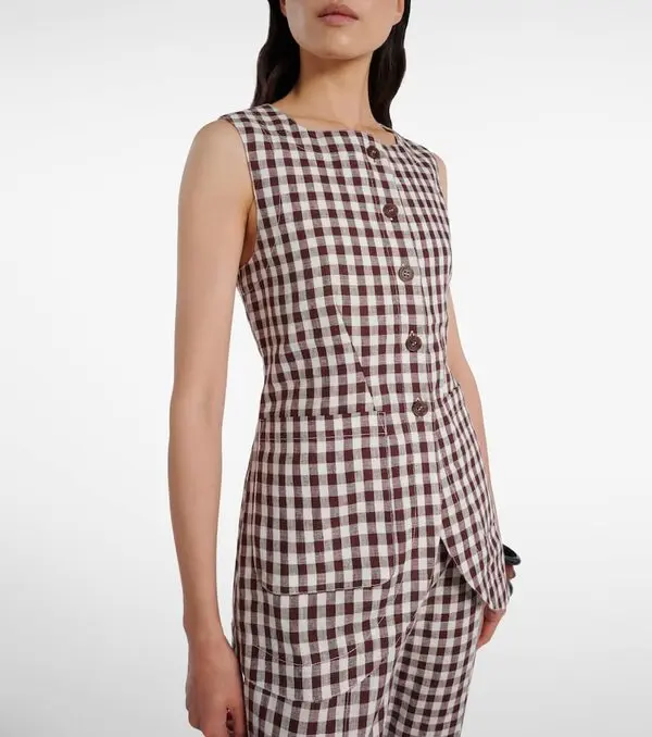 Posse Romeo Gingham Linen Vest - Brown