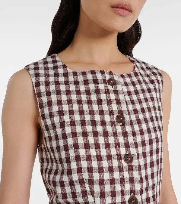 Posse Romeo Gingham Linen Vest - Brown