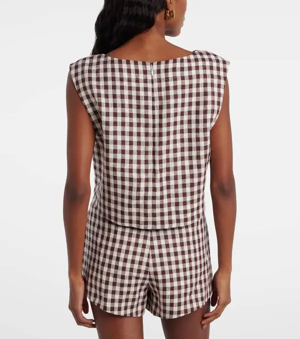 Posse Martina Gingham Linen Crop Top - Brown