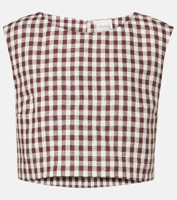 Posse Martina Gingham Linen Crop Top