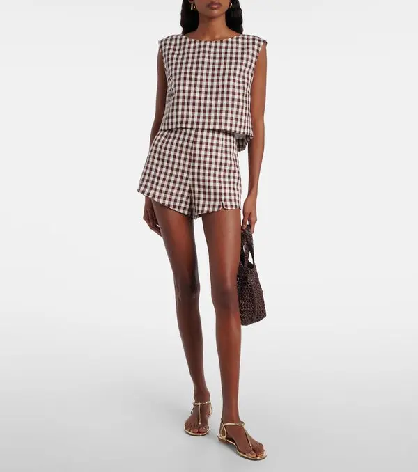 Posse Martina Gingham Linen Crop Top