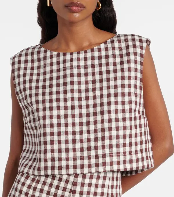 Posse Martina Gingham Linen Crop Top