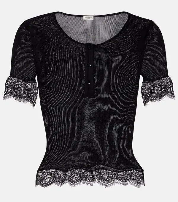 Saint Laurent Lace-trimmed Silk Top - Black