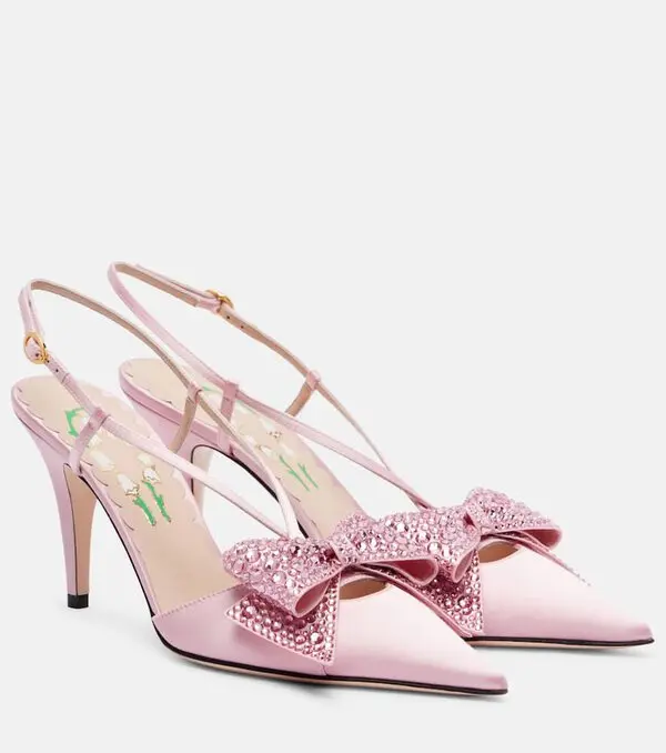 Valentino Garavani Bowow 85 Embellished Slingback Pumps - Pink