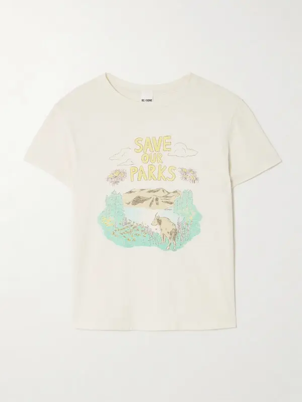 RE/DONE Classic Printed Cotton-jersey T-shirt - Neutrals