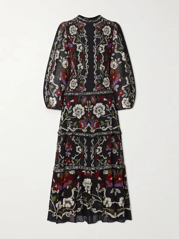 Farm Rio Floral-print Chiffon Maxi Dress - Black