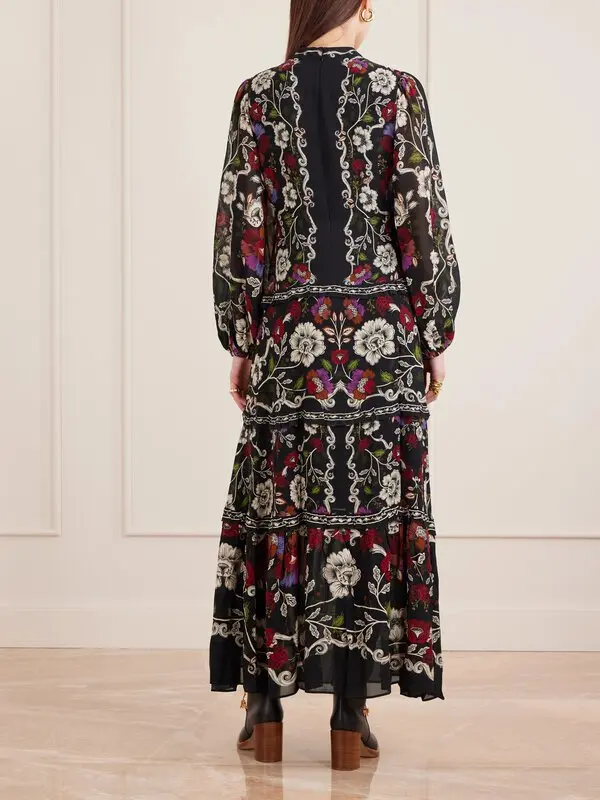 Farm Rio Floral-print Chiffon Maxi Dress - Black