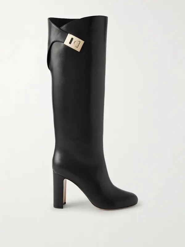 FERRAGAMO Enni Embellished Leather Knee Boots