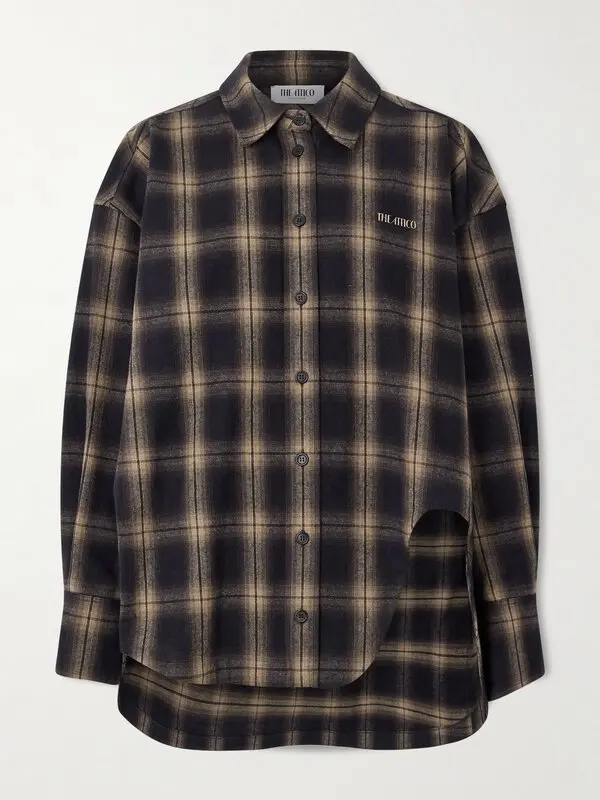Attico Oversized Checked Cotton-flannel Shirt - Brown