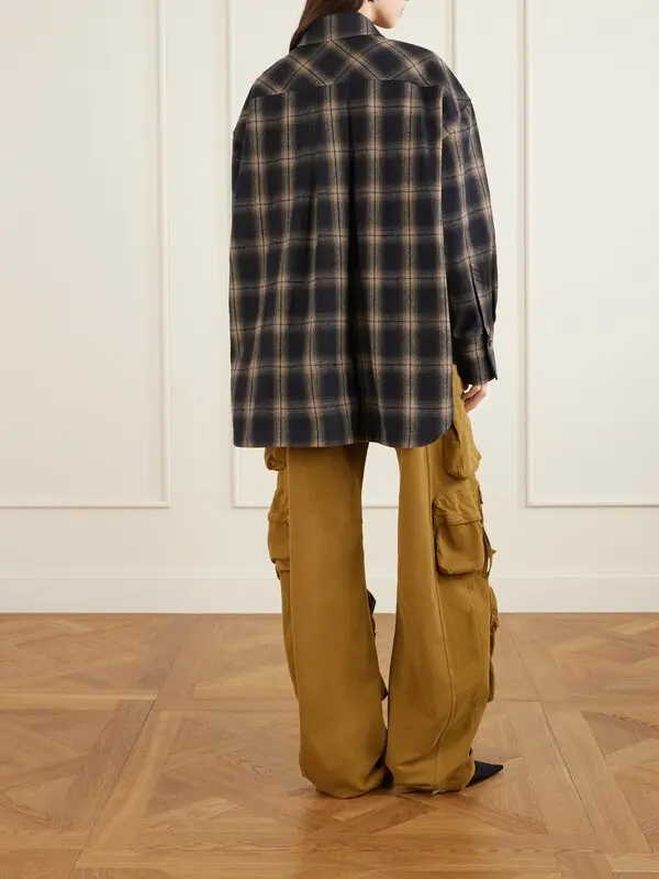 Attico Oversized Checked Cotton-flannel Shirt - Brown