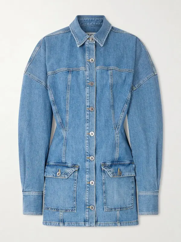 Attico Paneled Denim Mini Shirt Dress - Blue