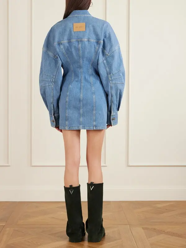 Attico Paneled Denim Mini Shirt Dress - Blue