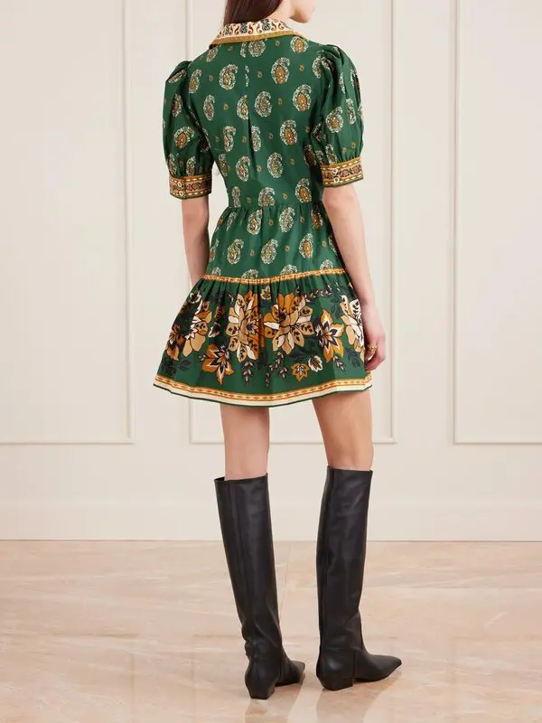 Farm Rio Ayla Tie-front Floral-print Cotton-poplin Mini Dress