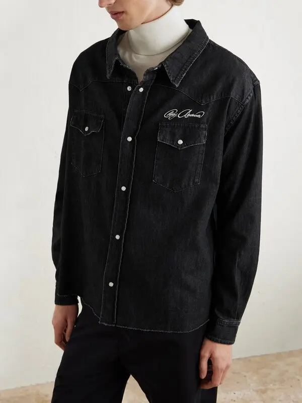 CHERRY LOS ANGELES Logo-embroidered Denim Western Shirt