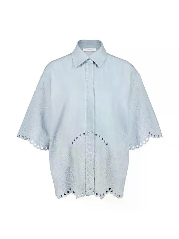 Zimmermann Daylight Floral-embroidered Denim Shirt