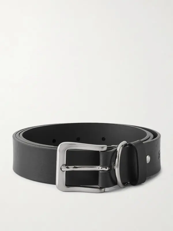 Folk Curve 3cm Leather Belt - Black