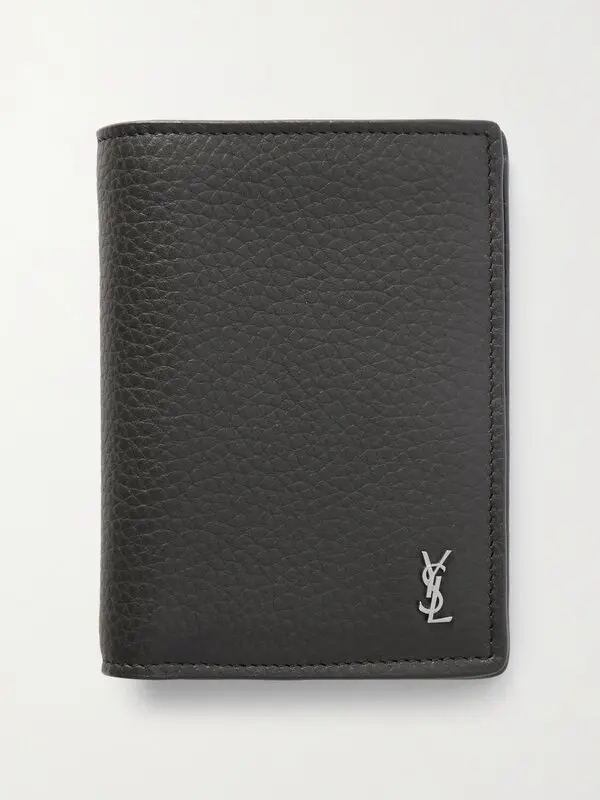 Saint Laurent Logo-appliquéd Full-grain Leather Billfold Wallet - Gray