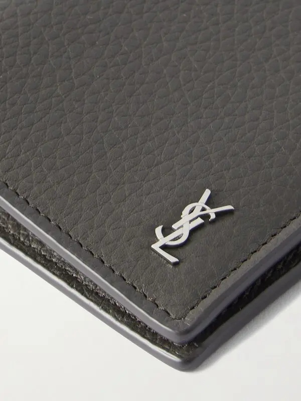 Saint Laurent Logo-appliquéd Full-grain Leather Billfold Wallet - Gray