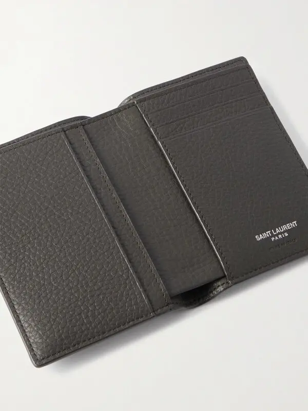 Saint Laurent Logo-appliquéd Full-grain Leather Billfold Wallet - Gray
