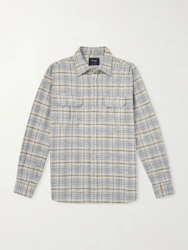 DRAKE'S Checked Brushed Cotton-flannel Shirt