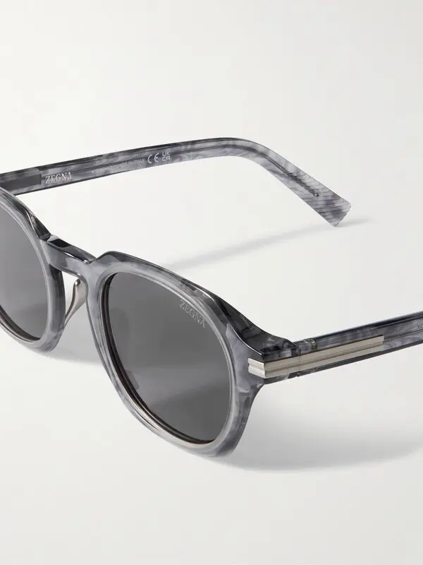 Zegna Round-frame Marbled Sunglasses