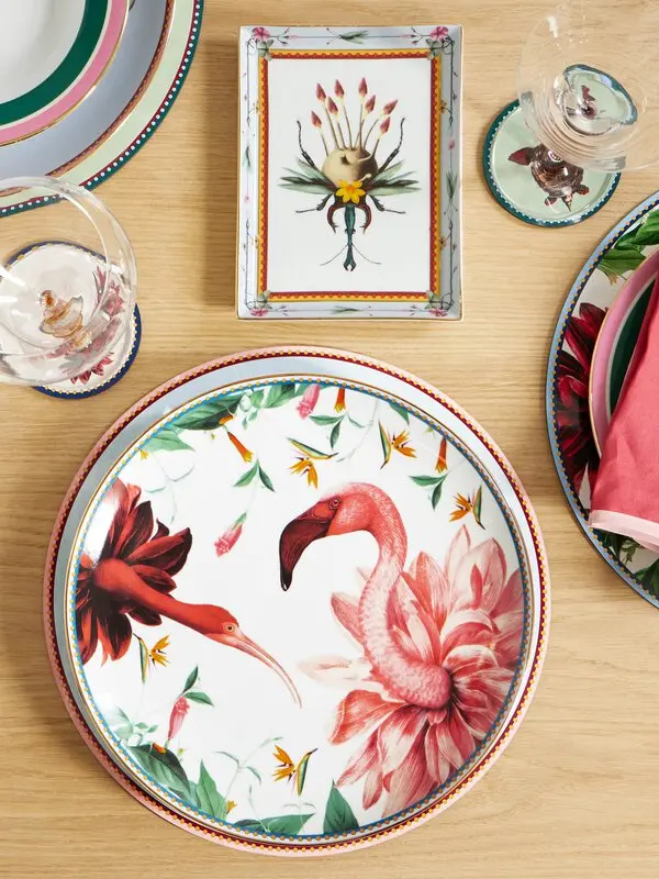 La DoubleJ Beto Val Gold-plated Painted Porcelain Plate - Multi