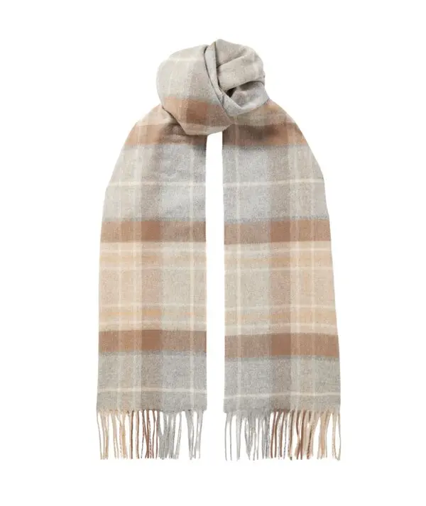 Johnstons Of Elgin Fringed Checked Cashmere Scarf - Beige