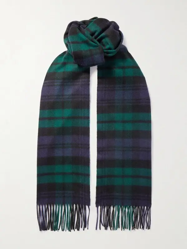 Johnstons Of Elgin Fringed Checked Cashmere Scarf - Green