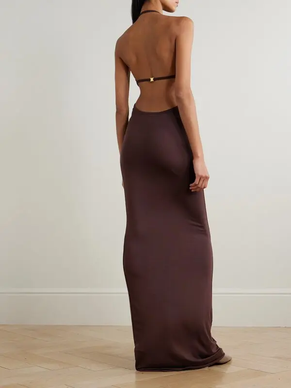 Eterne Vivian Stretch-modal Jersey Halterneck Maxi Dress - Brown