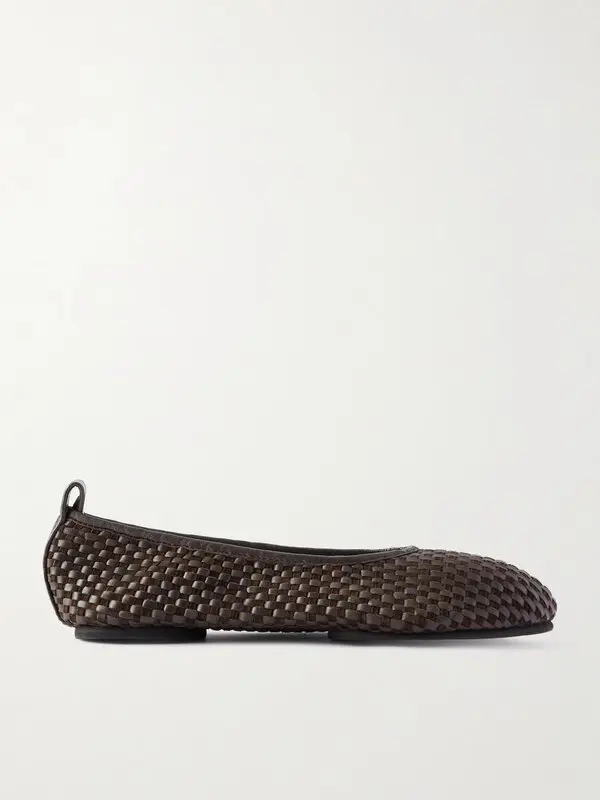 ST. AGNI Lattice Woven Leather Ballet Flats - Brown