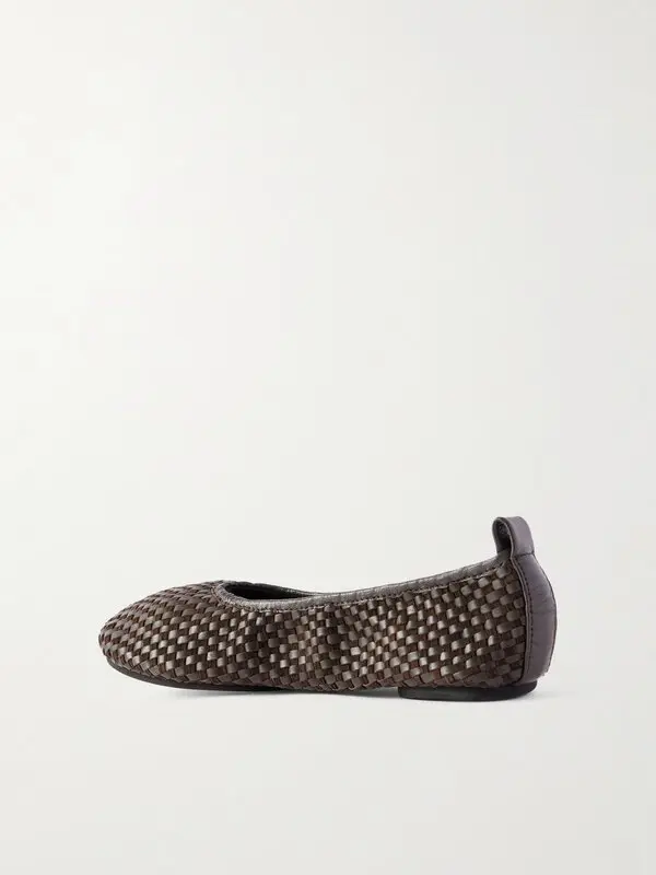 ST. AGNI Lattice Woven Leather Ballet Flats - Brown