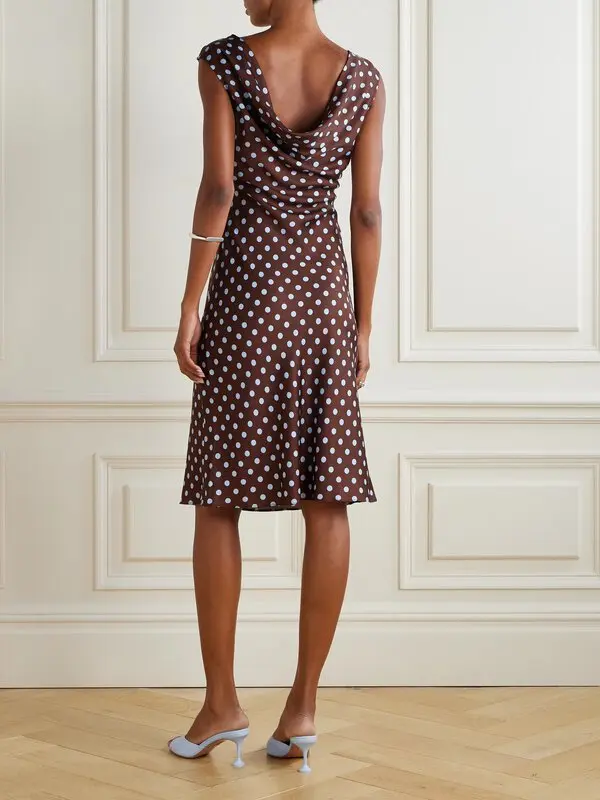 Posse Leo Polka Dot Satin Midi Dress - Brown