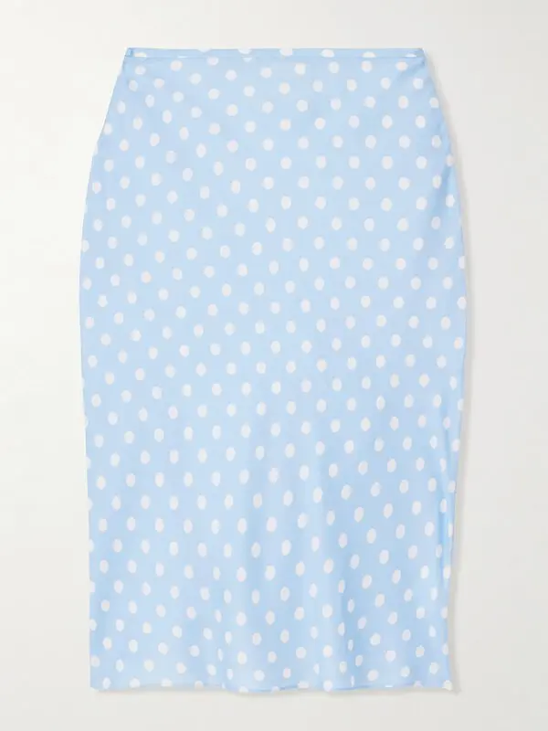 Posse Leo Polka-dot Tencel-blend Satin Skirt - Blue