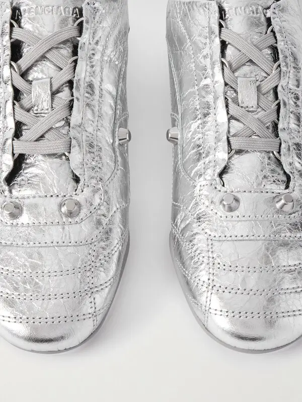 Balenciaga City Studded Crinkled-leather Sneakers - Silver