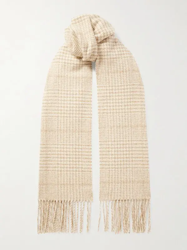 Johnstons Of Elgin Glen Fringed Houndstooth Wool Scarf - Neutrals