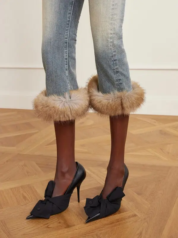 Balenciaga Cropped Plush-trimmed Flared Jeans