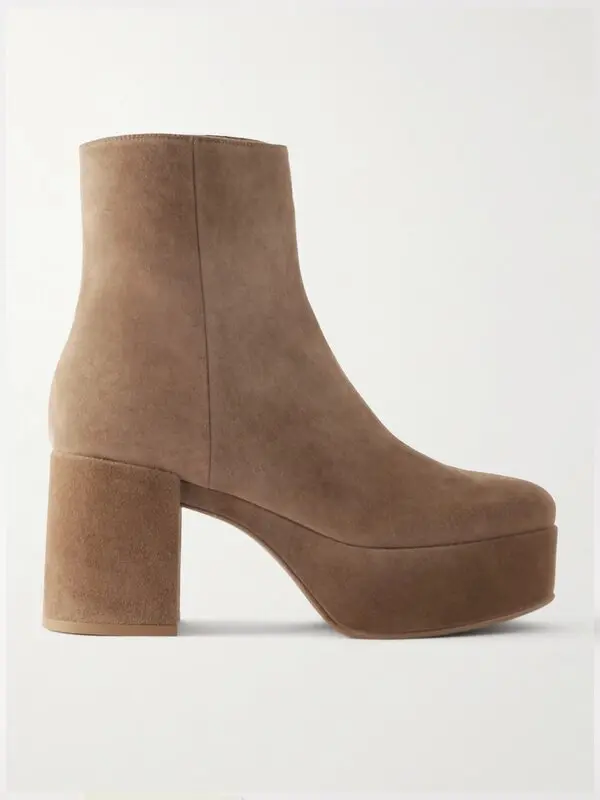 GIANVITO ROSSI Sally 75 Suede Platform Ankle Boots - Brown