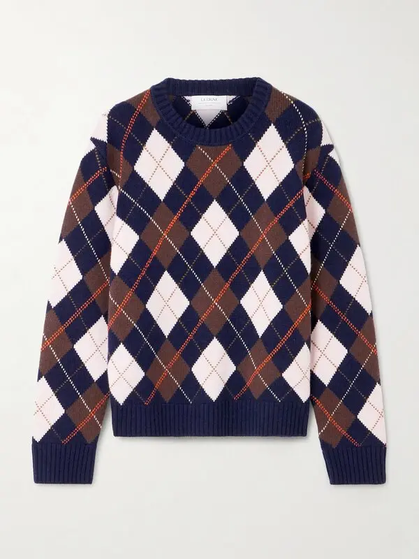 LA LIGNE Argyle Wool And Cashmere-blend Sweater - Blue