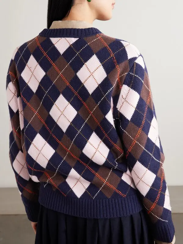 LA LIGNE Argyle Wool And Cashmere-blend Sweater - Blue