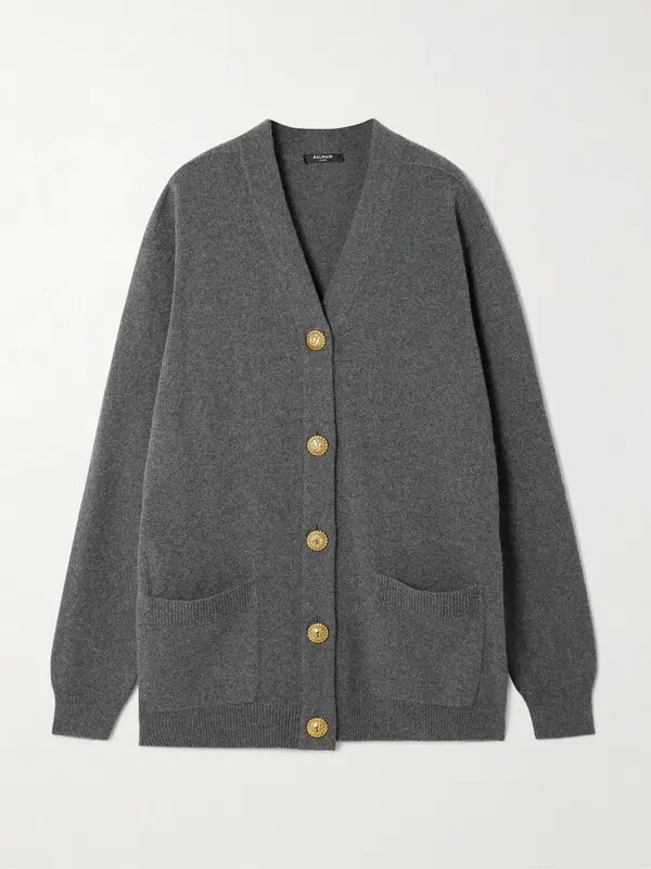 Balmain Cashmere And Wool-blend Cardigan - Gray