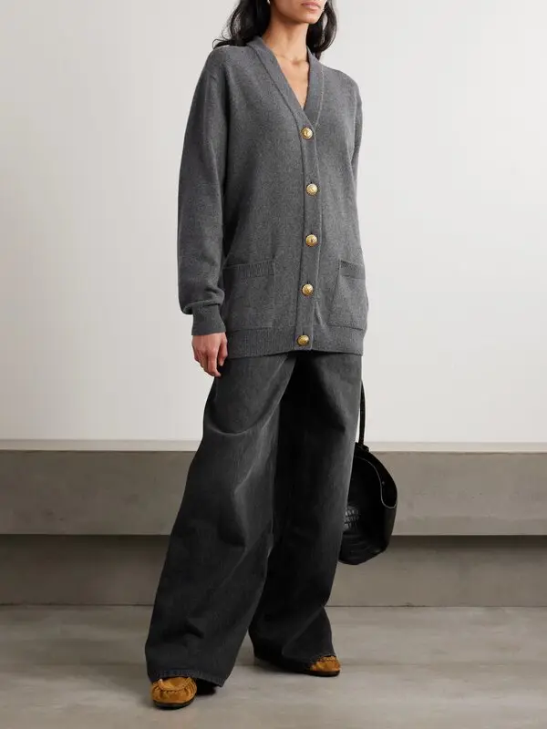Balmain Cashmere And Wool-blend Cardigan - Gray
