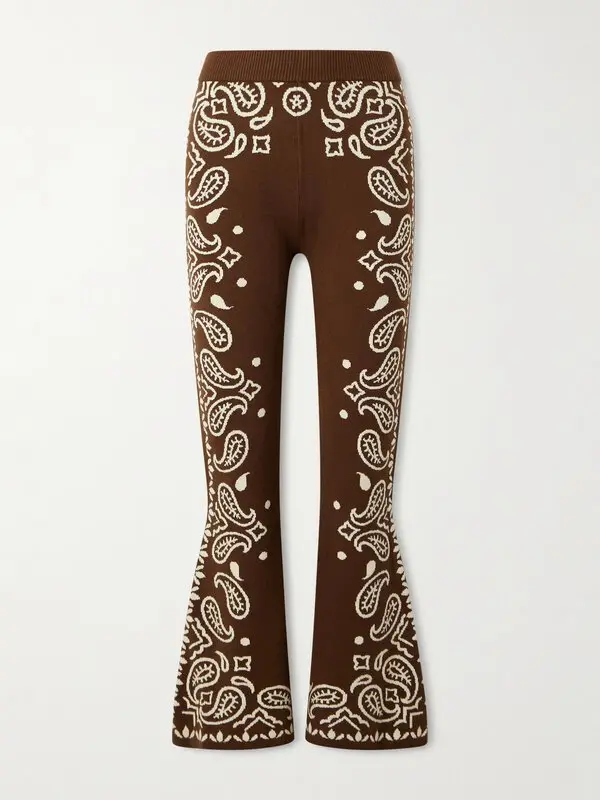 Farm Rio Jacquard-knit Flared Pants - Brown