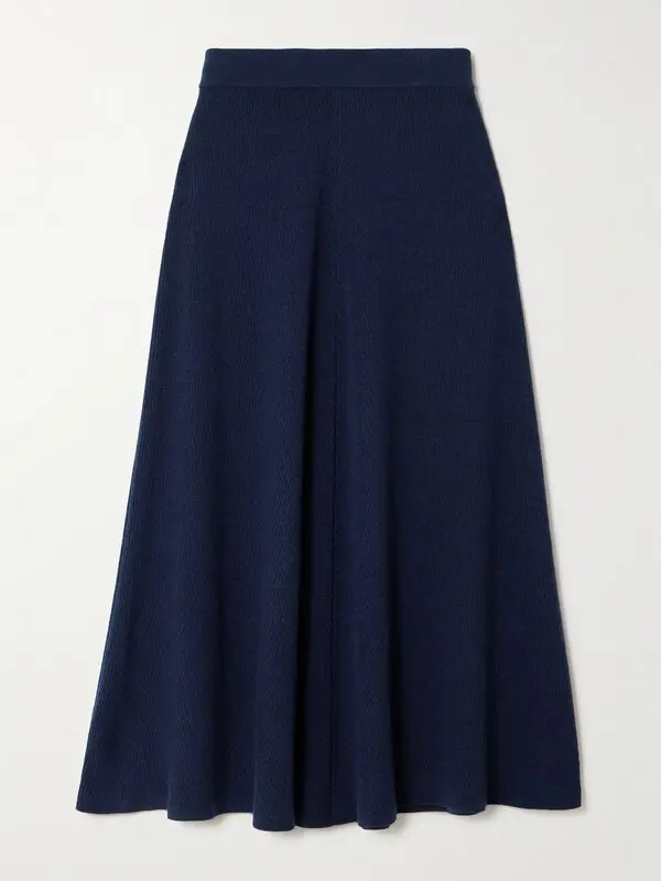 EMILIA WICKSTEAD Dorian Ribbed Wool Midi Skirt - Blue