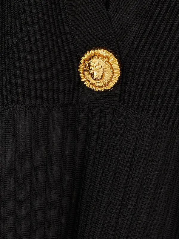 Button-embellished Ribbed Knit Mini Dress