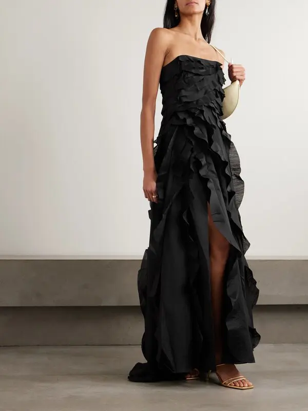 Aje Allairie Strapless Ruffled Faille Gown - Black | Editorialist
